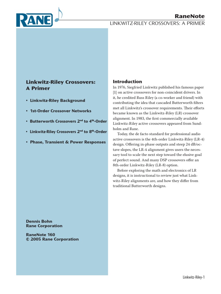 Linkwitz Riley Crossovers Primer PDF | PDF | Low Pass Filter | Capacitor