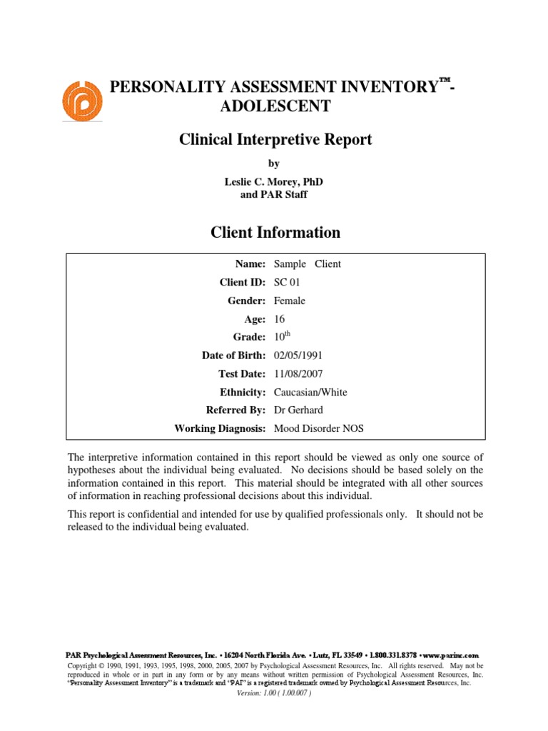 Pai Adolescent Sample1 | Anxiety Disorder | Phobia