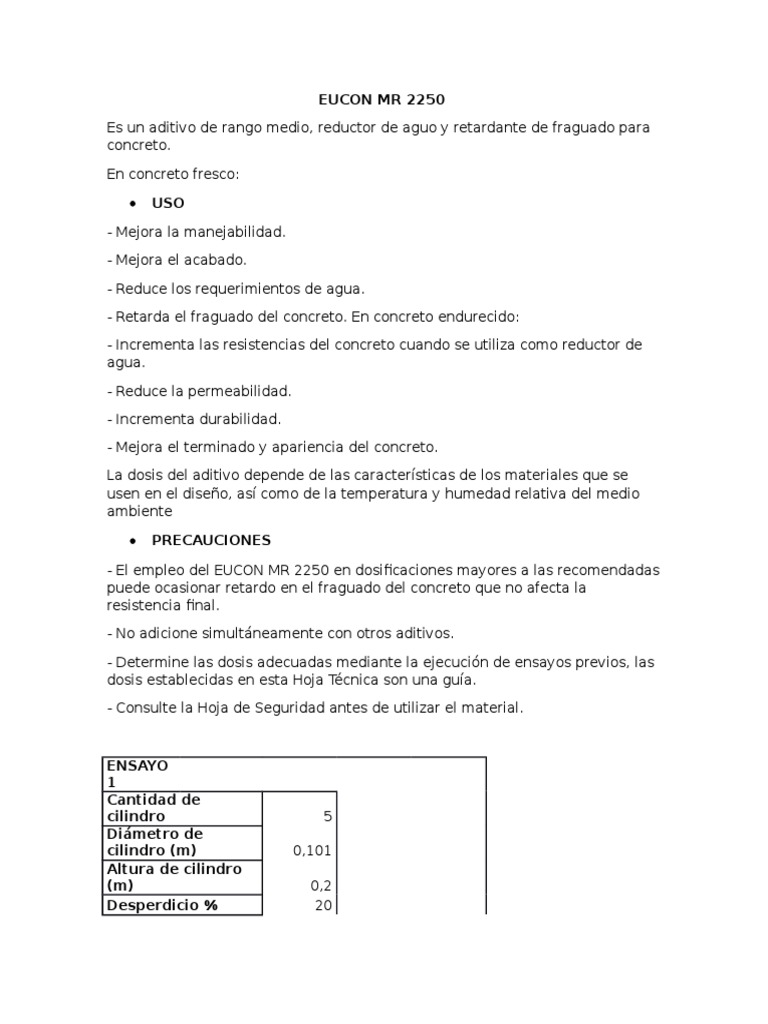 Aditivo EUCON MR 2250 para Concreto | PDF | Hormigón | Construyendo ...