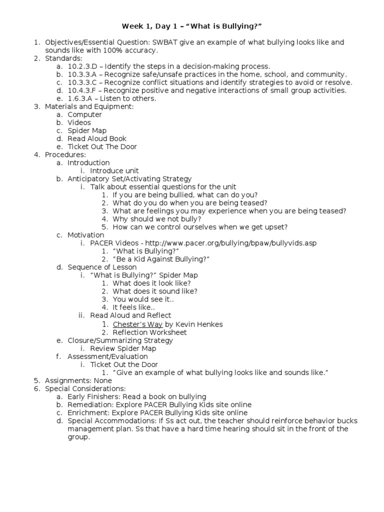 Understanding Bullying: Week 1 Lessons | PDF | Bullying | Motivation