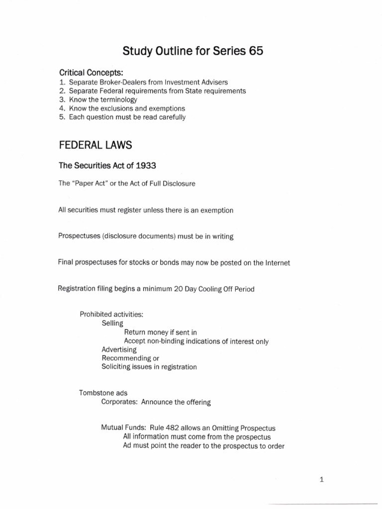 Study Outline For FINRA Series 65 66 | PDF