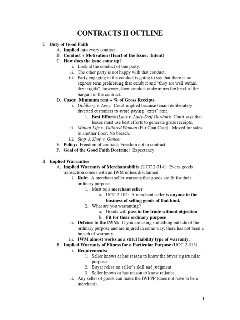 Contracts II Final Outline | PDF | Breach Of Contract | Misrepresentation