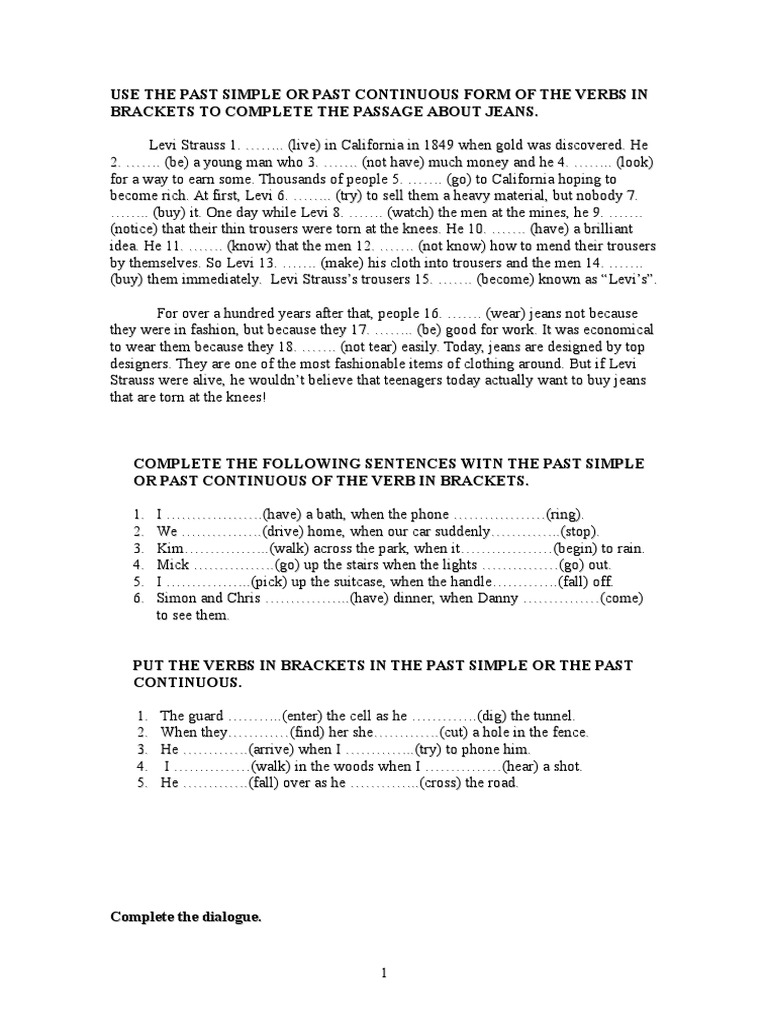 Past Continuous | PDF | Walt Disney | Jeans