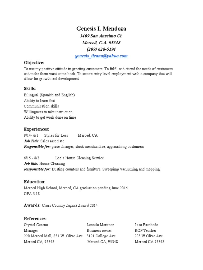 Entry-Level Resume for Genesis Mendoza | PDF | Career & Growth