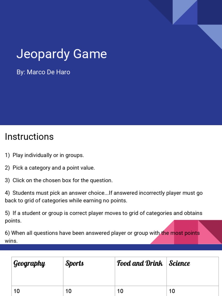 Jeopardy Game | PDF