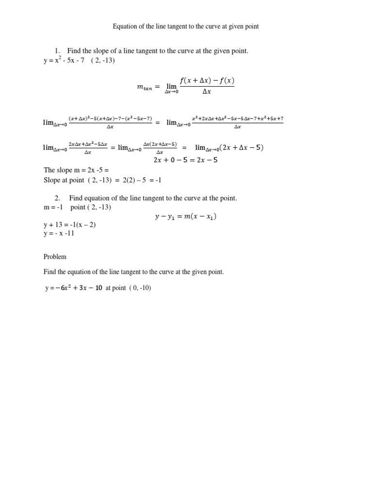 Tangent Line Equation at Given Point | PDF