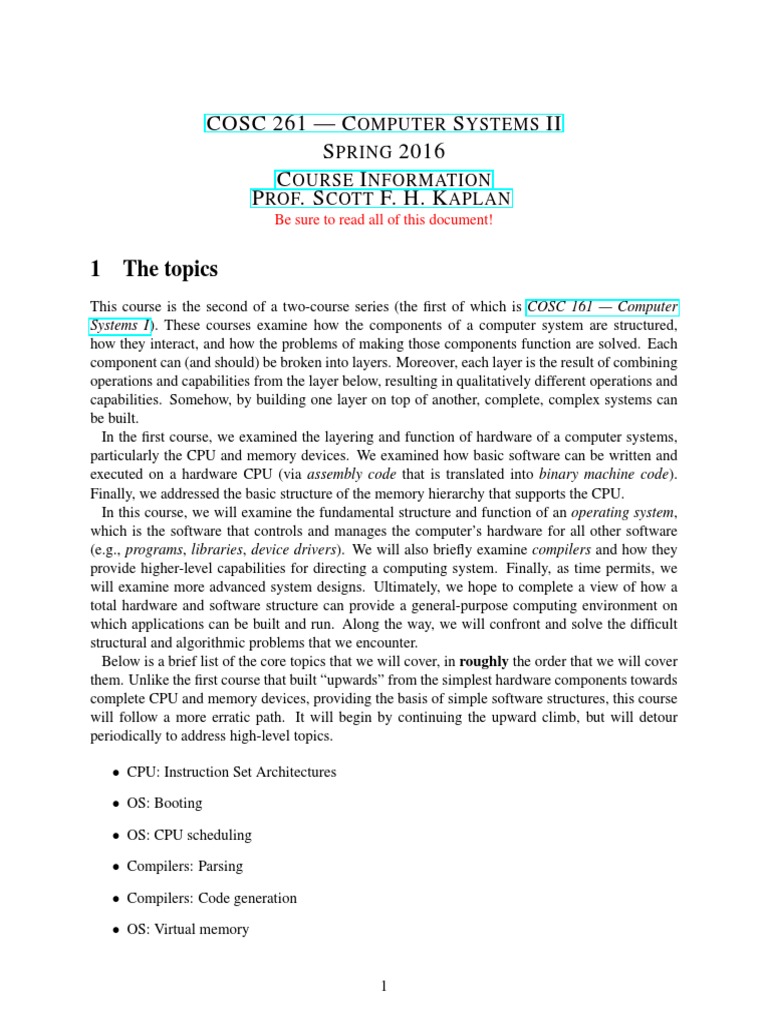 Course Information | PDF | Operating System | Central Processing Unit