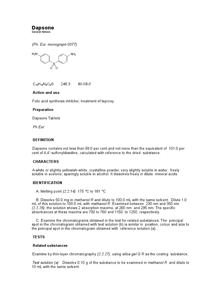 Dapsone | PDF | Thin Layer Chromatography | Mass Concentration (Chemistry)
