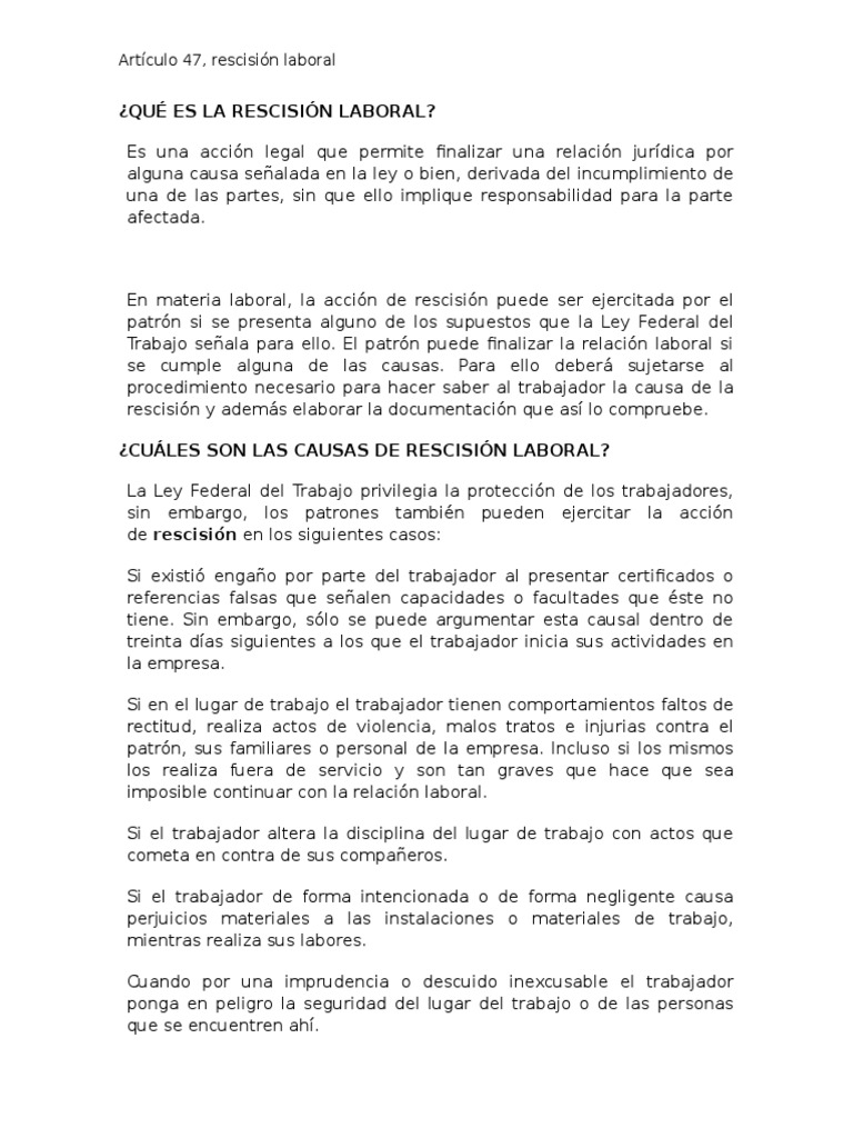 ¿Qué Es La Rescisión Laboral Y Cuáles Son Sus Causas? – BLGQMG