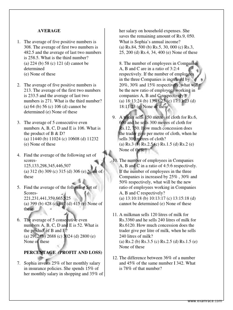 Quantitative Aptitude Sample Paper 2 | Fraction (Mathematics) | Interest