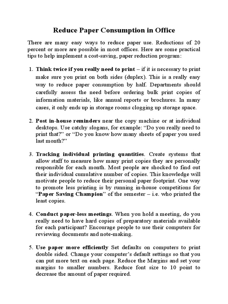 Reduce Paper Consumption in Office | PDF | Paper | Computing