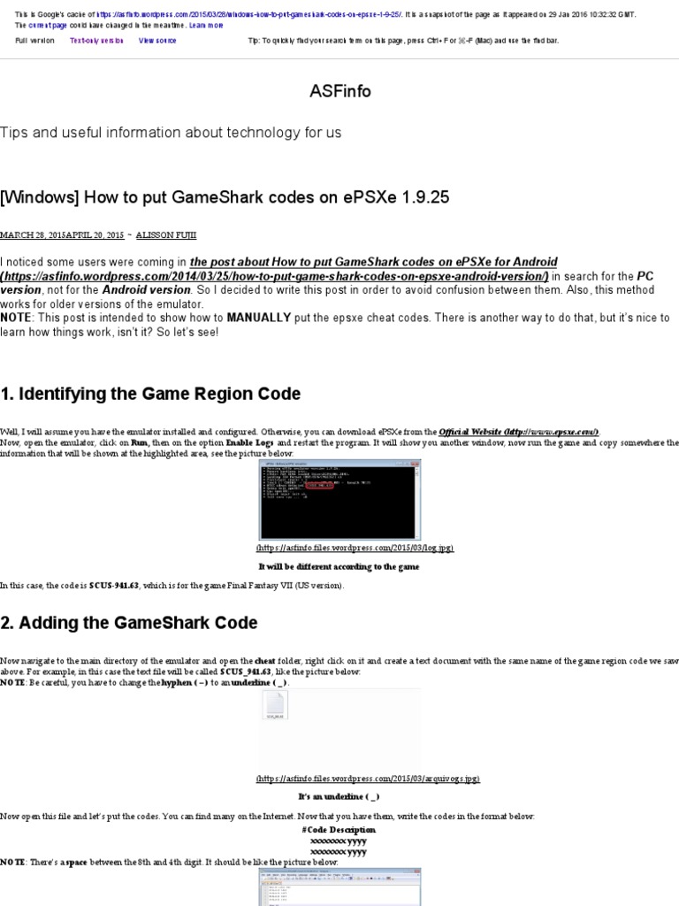 (Windows) How To Put GameShark Codes On EPSXe 1.9 | PDF | Android ...