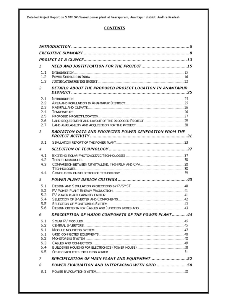 09 - DPR For 5 MW Grid Connected PV Plant in Andhrapradesh PDF | PDF ...