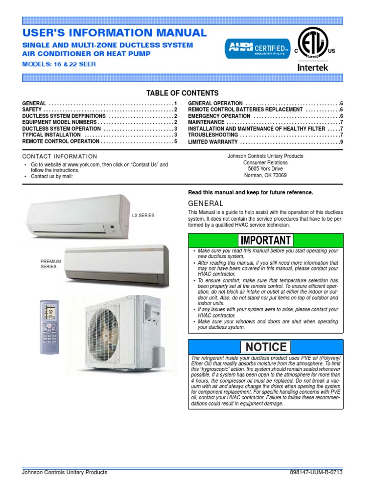 USER’S INFORMATION MANUAL | Hvac | Heat Pump