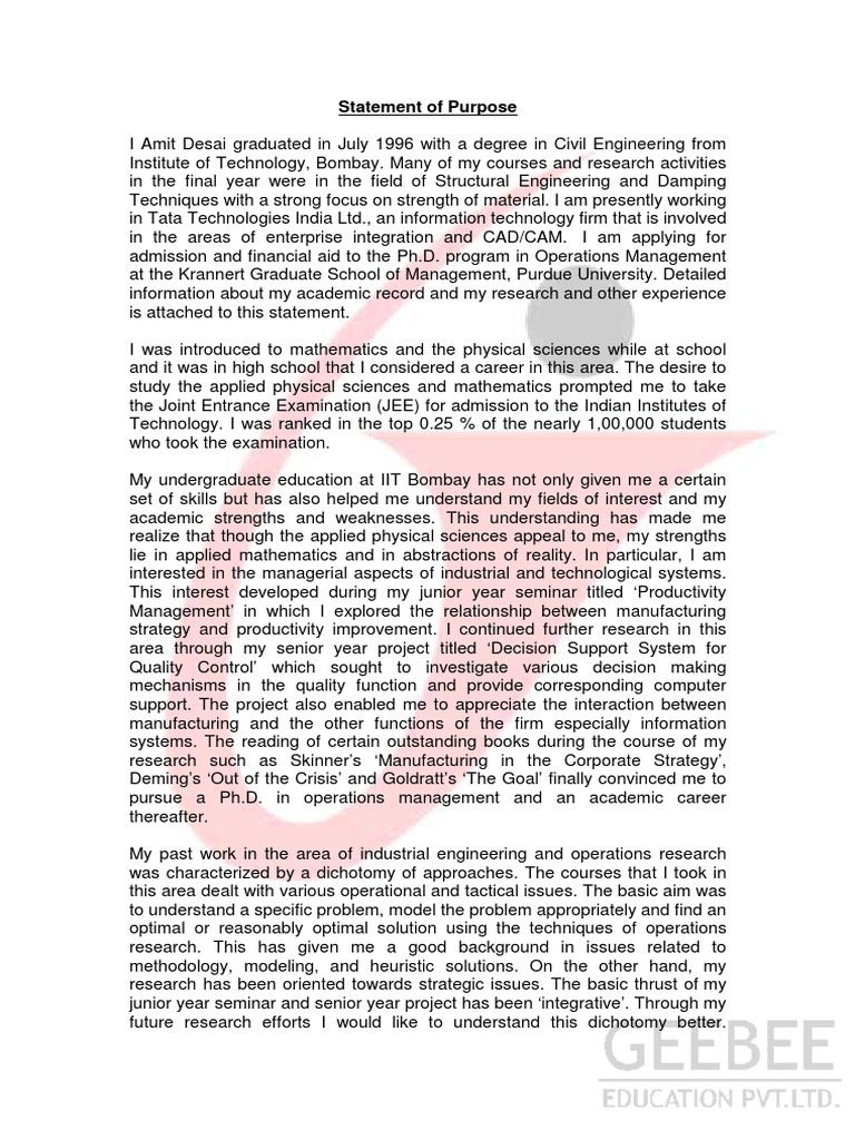 sample SOP | Psychological Concepts | Psychology & Cognitive Science