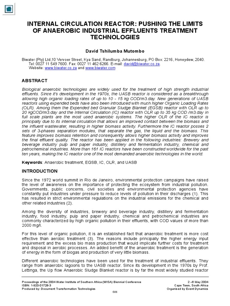 Internal Circulation Reactor Pushing The Limits | PDF | Anaerobic ...