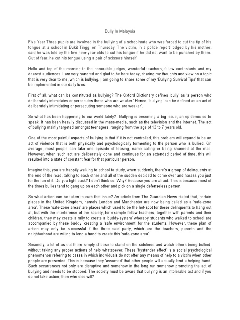 Public Speaking Text About Bully | PDF | Bullying | Violence