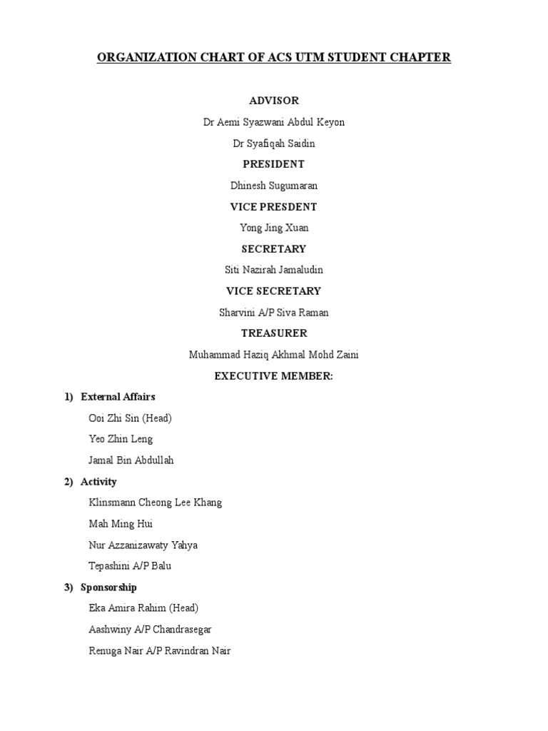 Organization Chart of Acs Utm Student Chapter | PDF