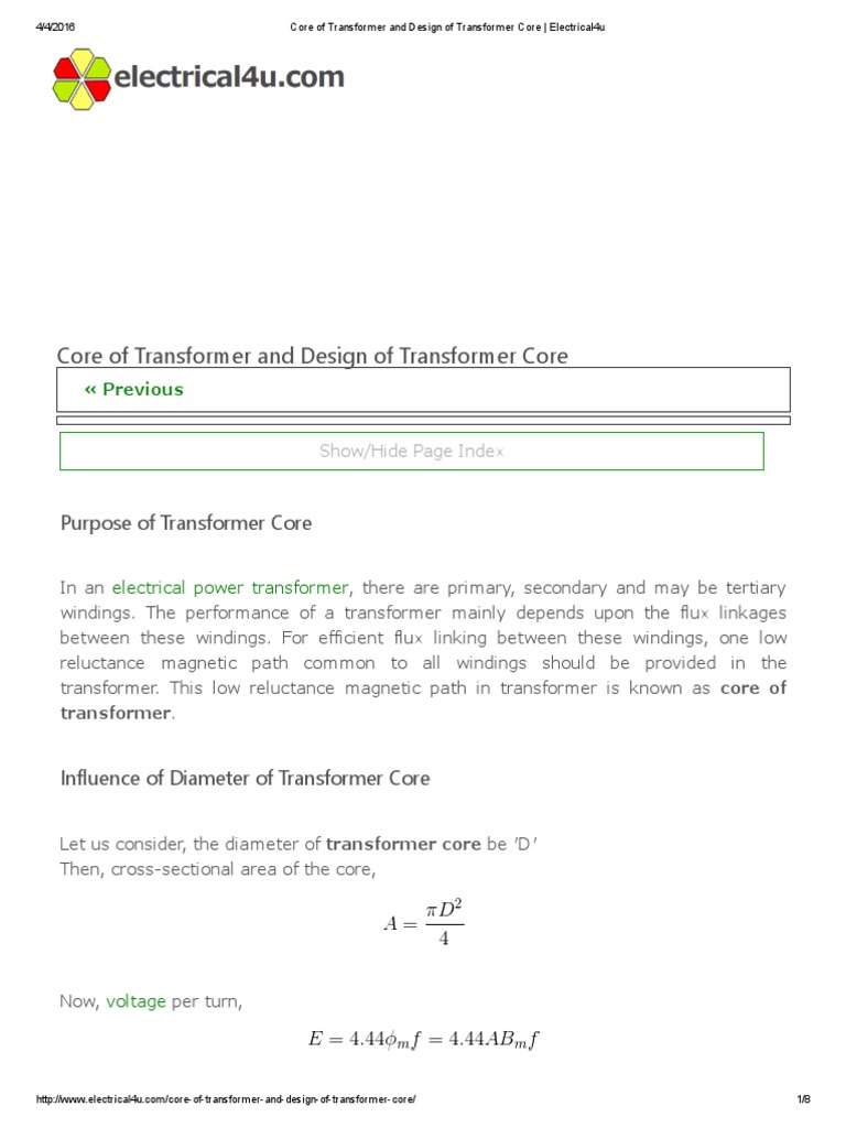 Core of Transformer and Design of Transformer Core - Electrical4u | PDF ...