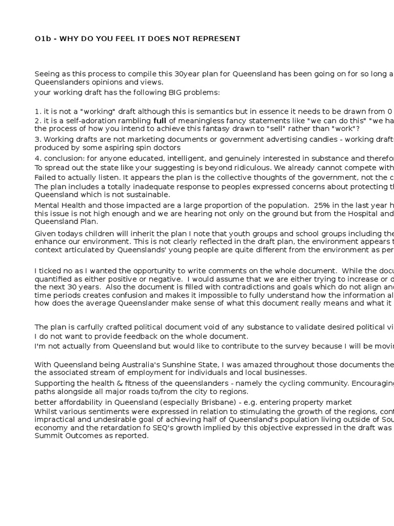QLD Plan Draft Review Raw Data | PDF | Survey Methodology | Affordable ...