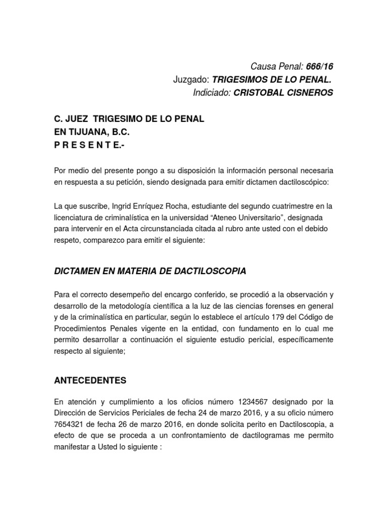 Dictamen Dactiloscopia