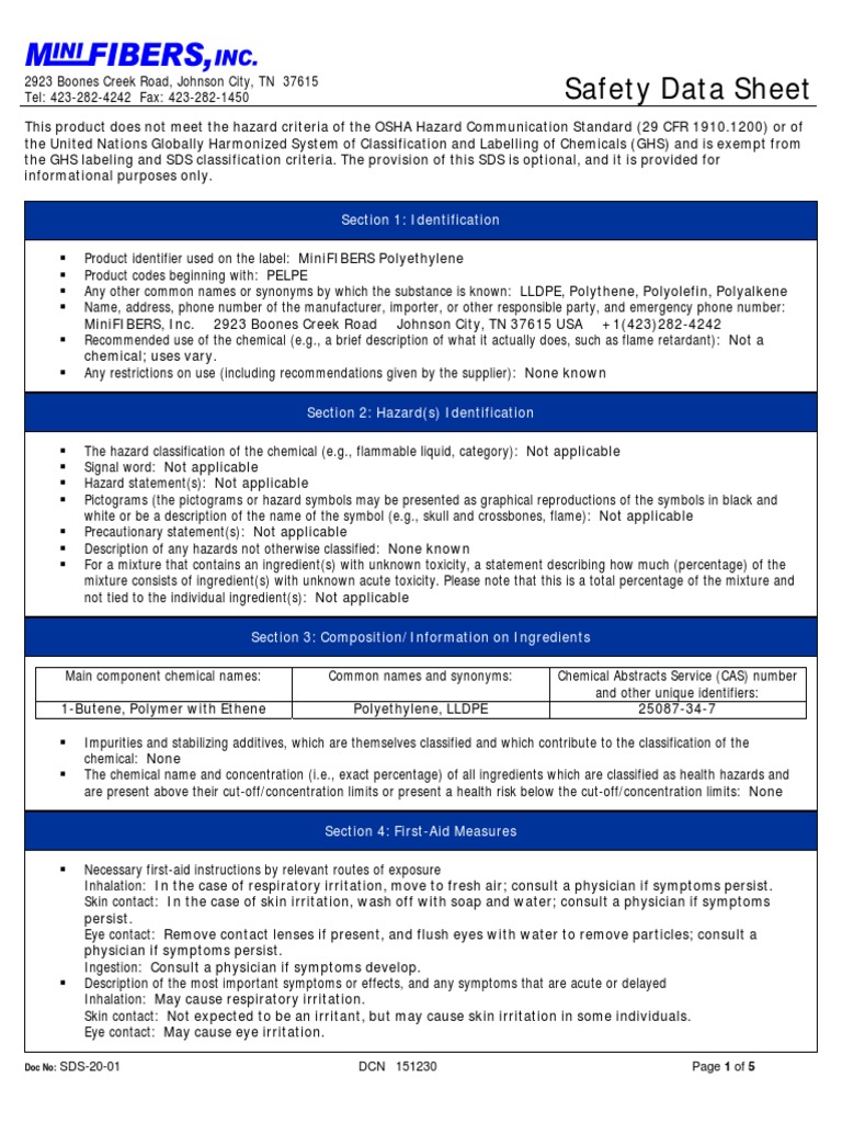 Polyethylene Safety Data Sheet | PDF | Personal Protective Equipment ...