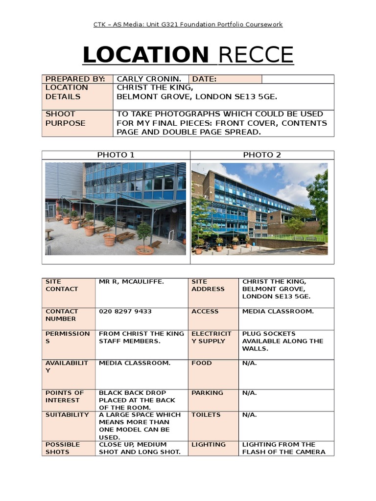 As Location Recce Template 1 | PDF