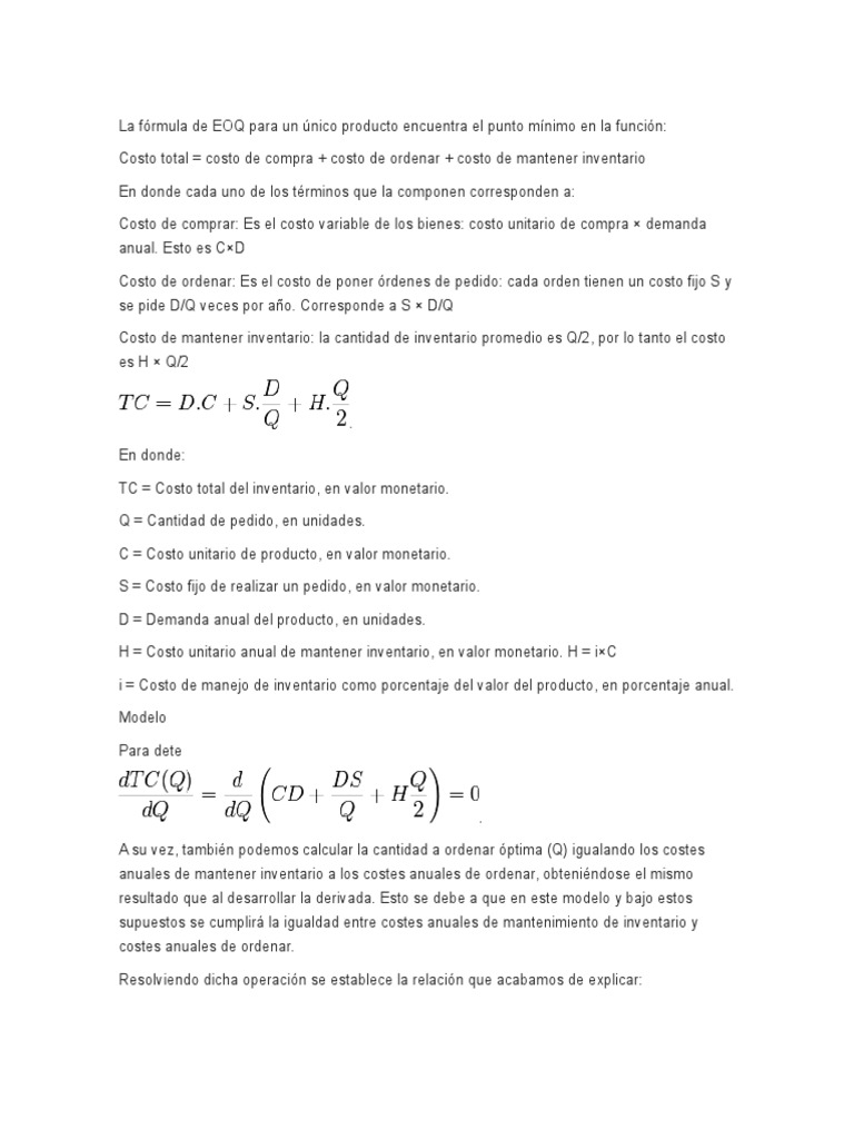 La Fórmula de EOQ | PDF | Inventario | Multiplicación