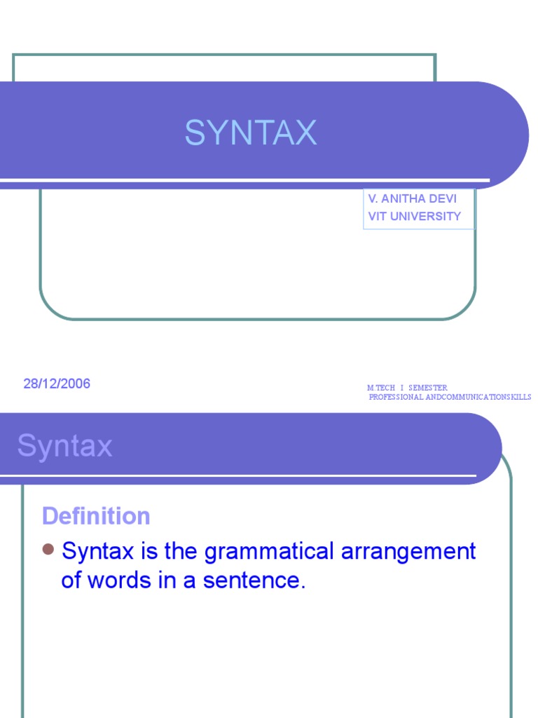 Syntax: V. Anitha Devi Vit University | PDF | Syntax | English Language