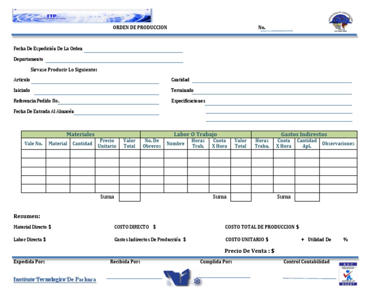 Formato Orden de Produccion | PDF | Economias | Business