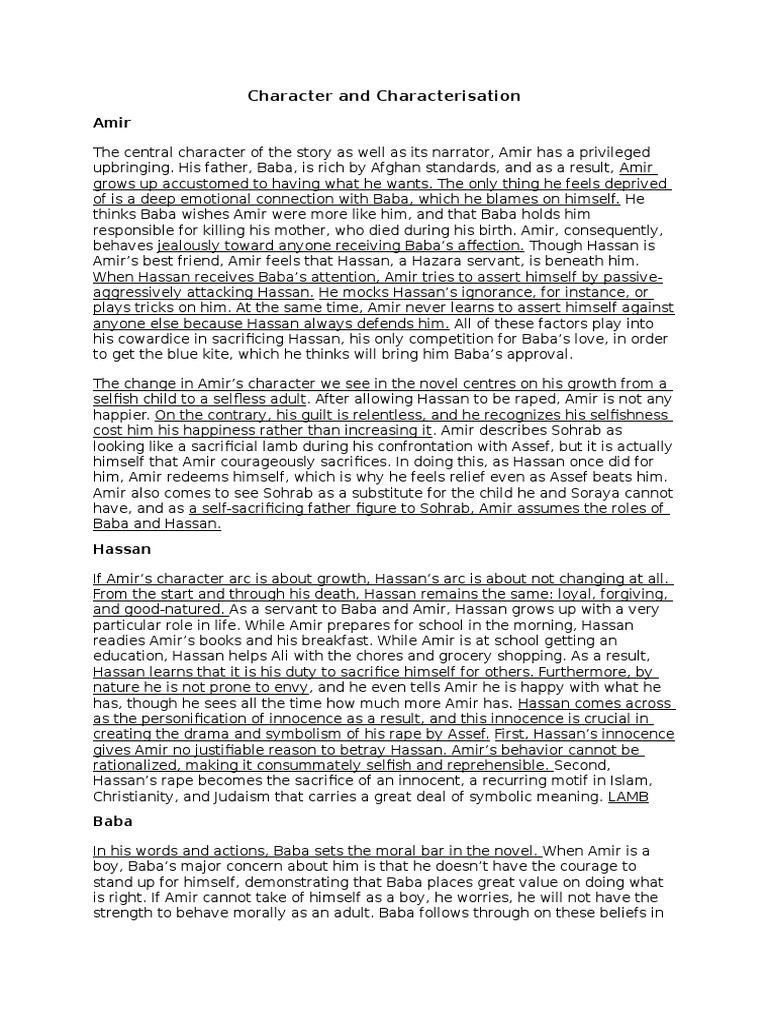 Character and Characterisation in The Kite Runner