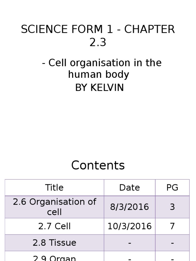 Science Form 1 - Chapter 2.3 by Kelvin | PDF | Cell (Biology) | Human Body
