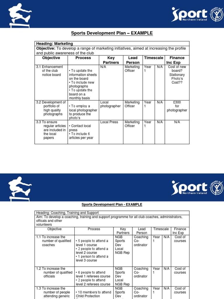 Sports Development Plan EXAMPLE TEMPLATE | PDF | Business