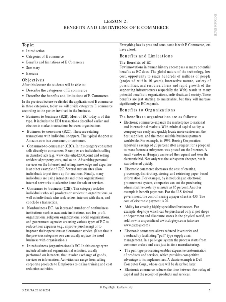 Benefits and Limitations of E-Commerce | Download Free PDF | E Commerce ...