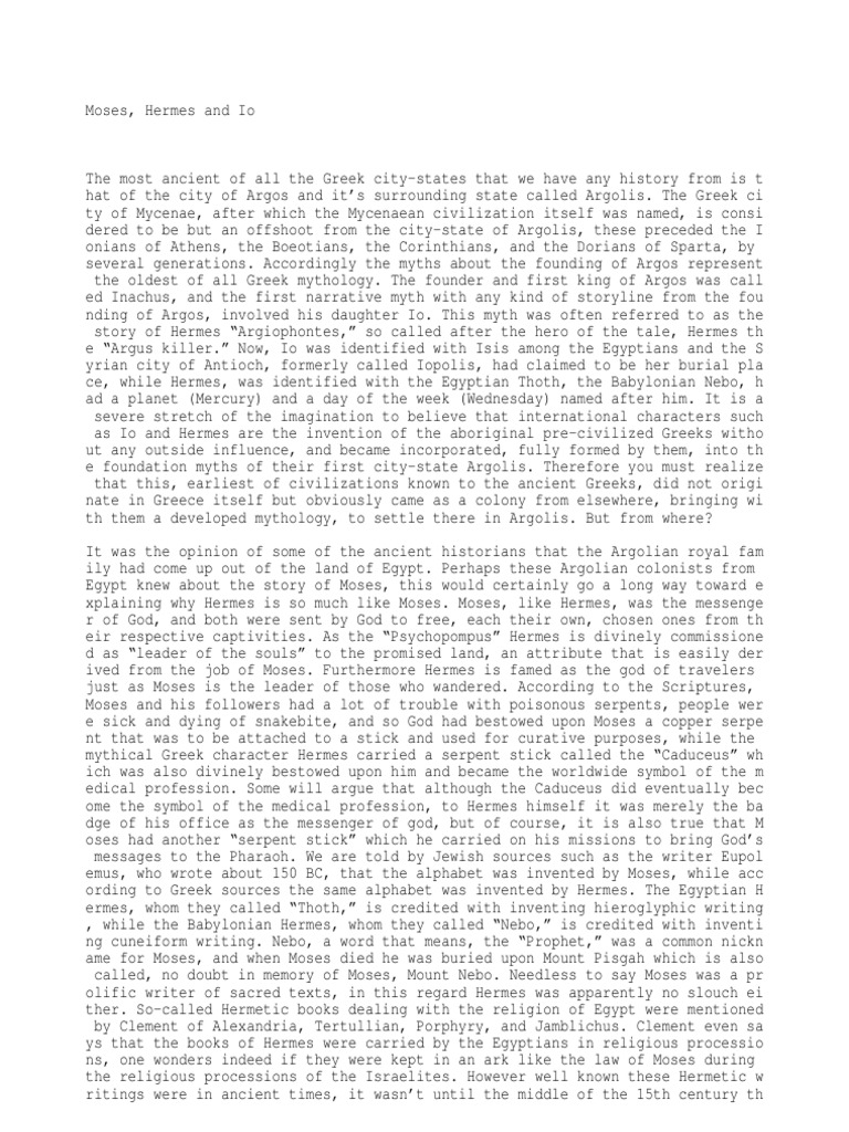 Moses, Hermes and Io | PDF | Hermes Trismegistus | Prometheus