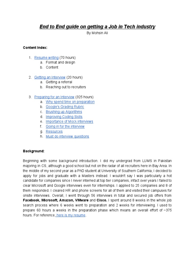 End To End Guide On Getting A Job in Tech Industry | PDF | Recruitment ...