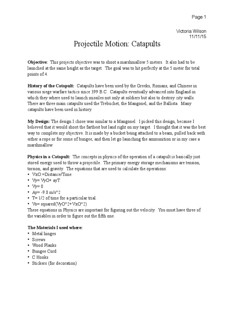 Catapult Physics Project Overview | PDF | Projectiles | Physics