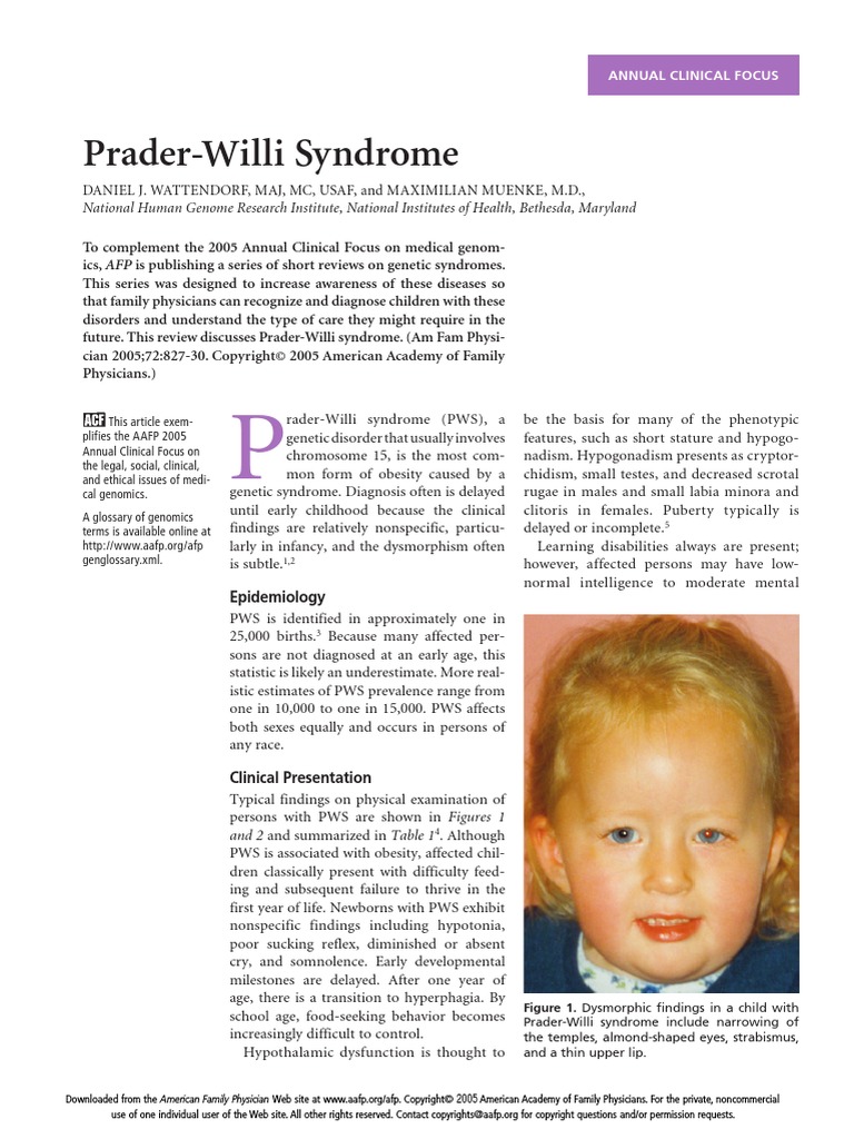 Prader Willi Syndrome AAFP | Medical Genetics | Genetics