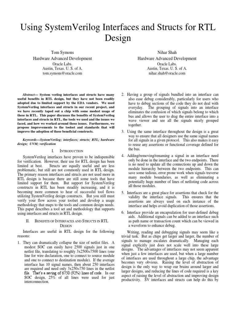 Using SystemVerilog Interfaces and Structs For RTL Design | PDF | Interface (Computing ...