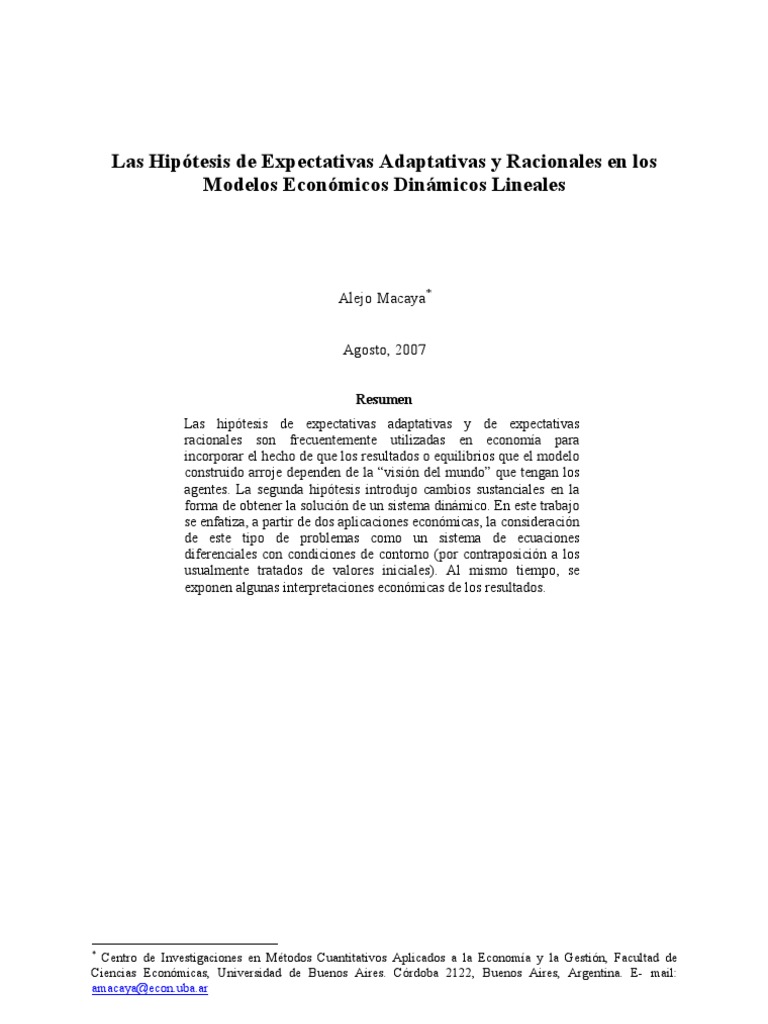 Hipotesis de Expectativas Adaptativas y Racionales de Alejo Macaya ...