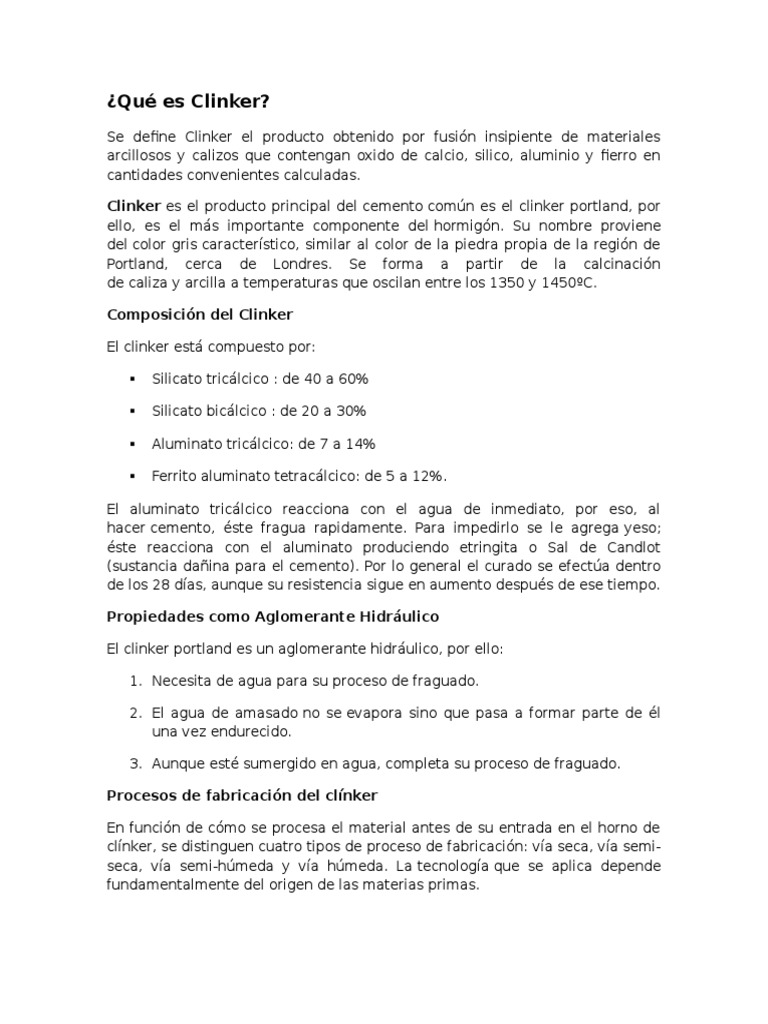 Que Es Clinker | PDF | Cemento | El hombre hace Materiales