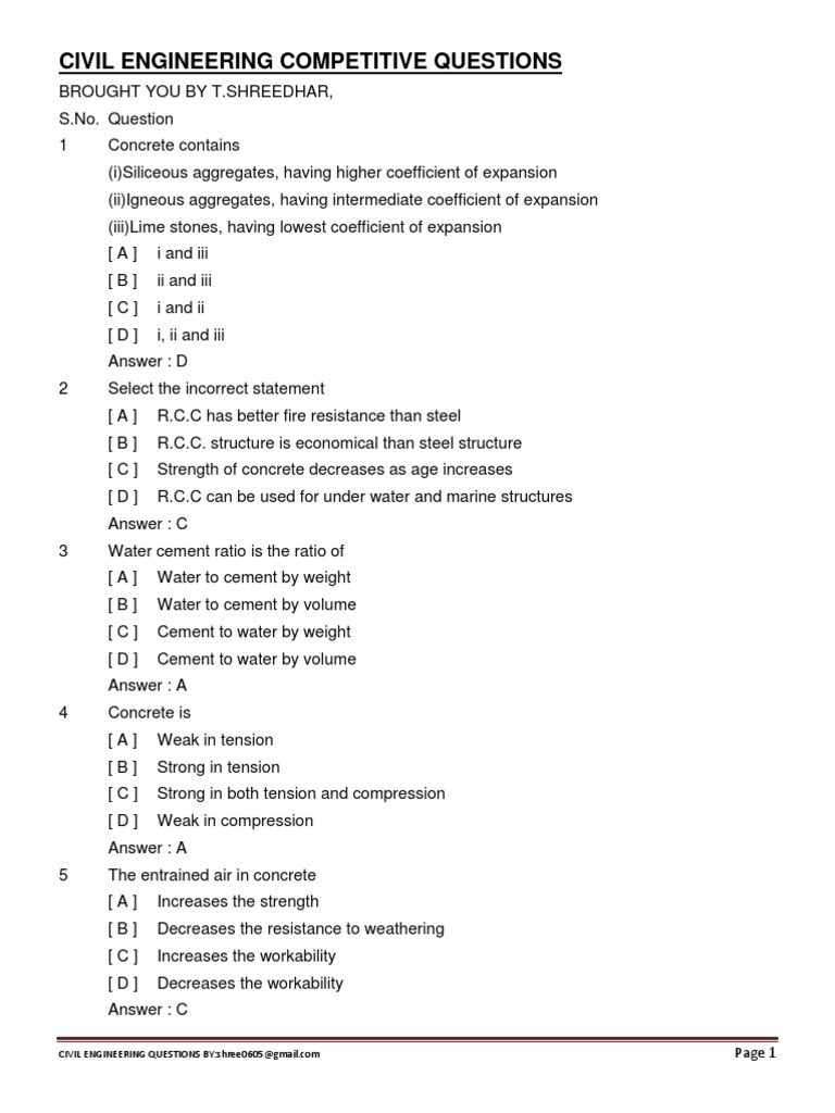 Civil Engineering Objectives Questions | PDF | Strength Of Materials ...
