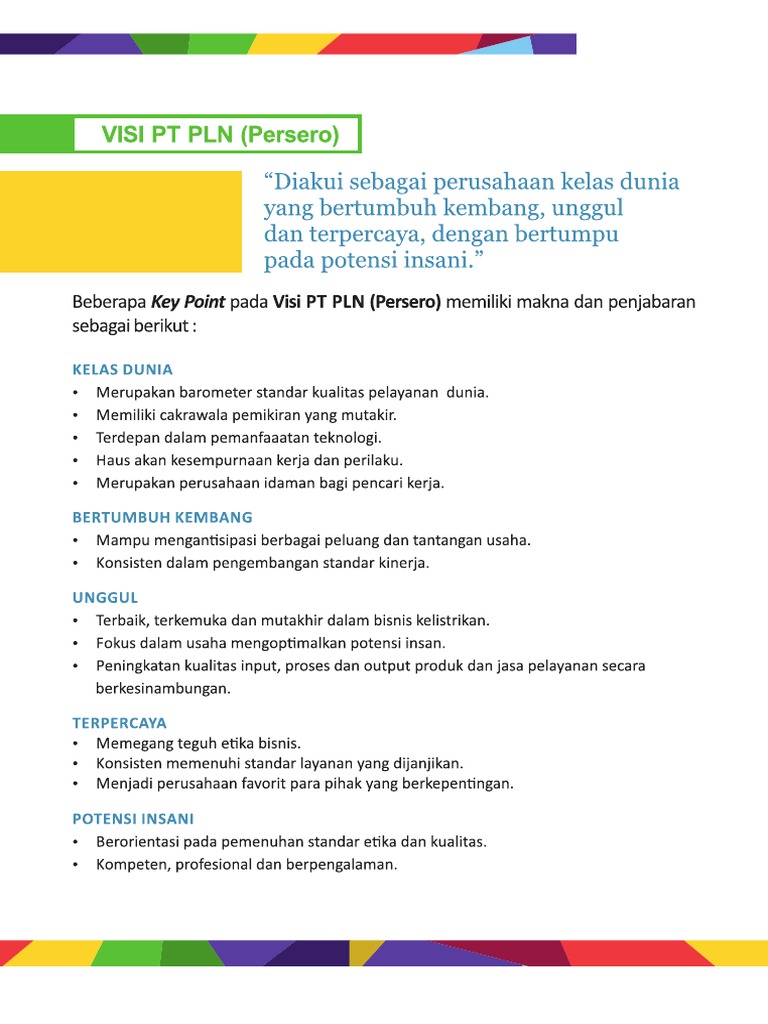 Visi - Misi PT PLN (Persero) PDF | PDF