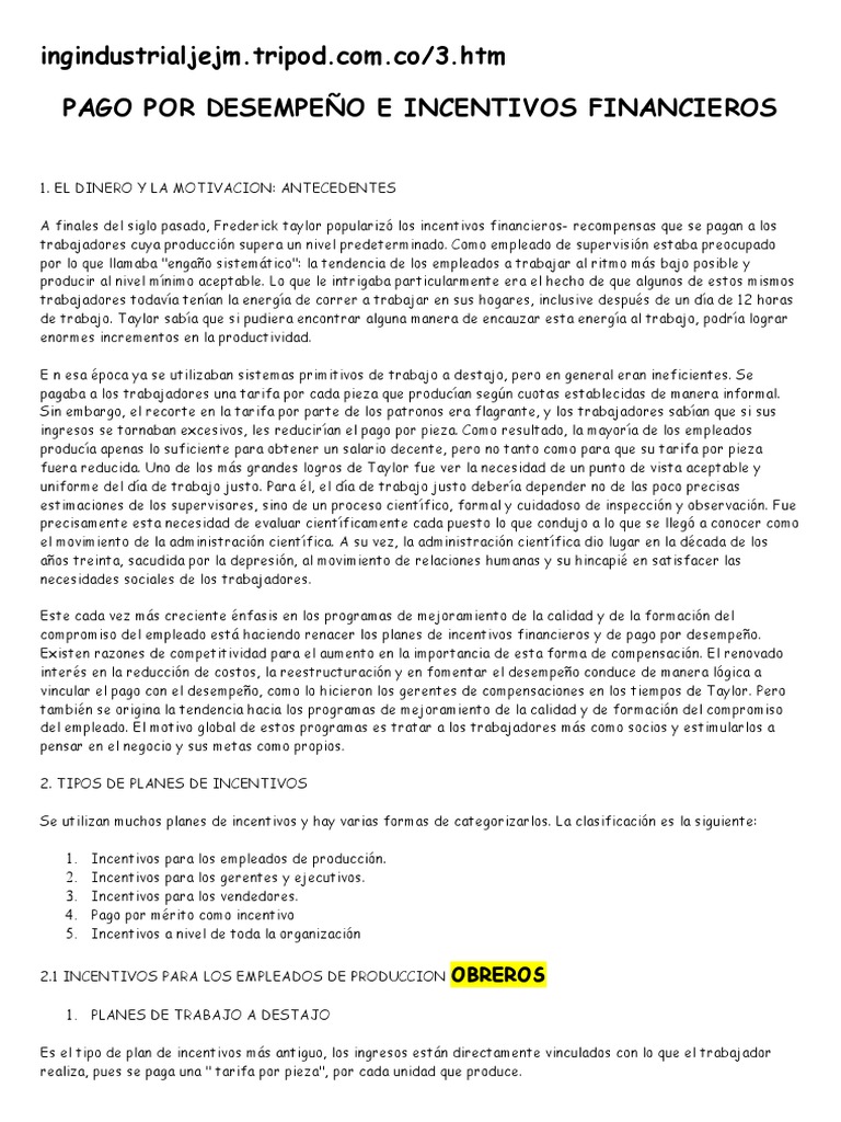Planes de Incentivo | PDF | Salario | Planificación