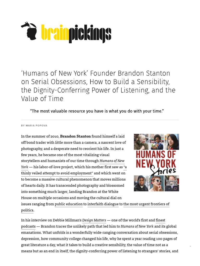 Humans of New York' Founder Brandon Stanton | PDF