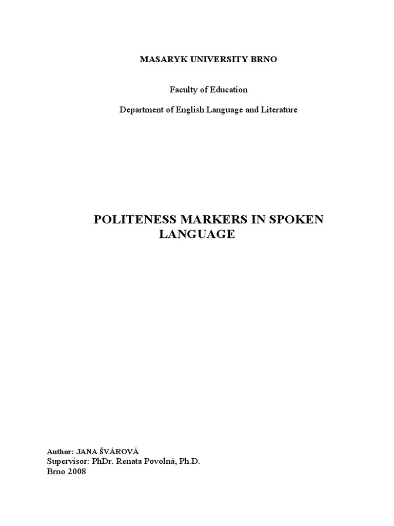 Politeness Markers in Spoken Language | PDF | The Importance Of Being ...