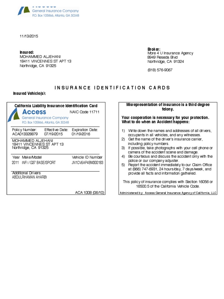 Insurance Identification Cards: Broker: Insured | PDF