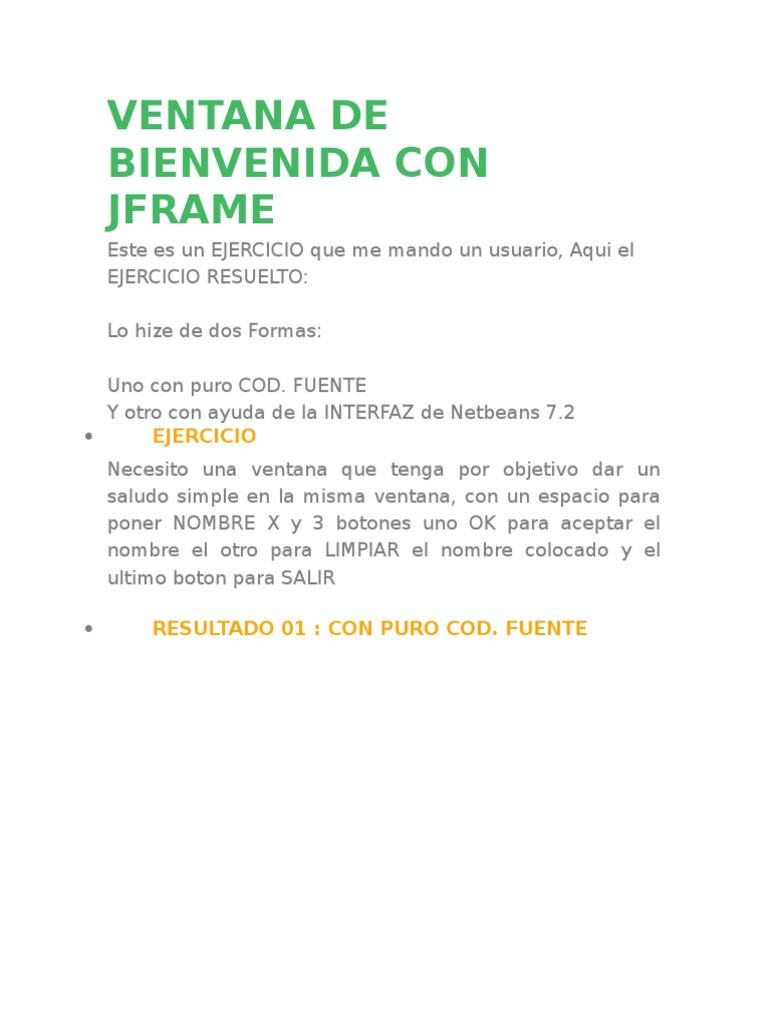 Ventana de Bienvenida Con Jframe | PDF | Java (lenguaje de programación) | Plataforma Java