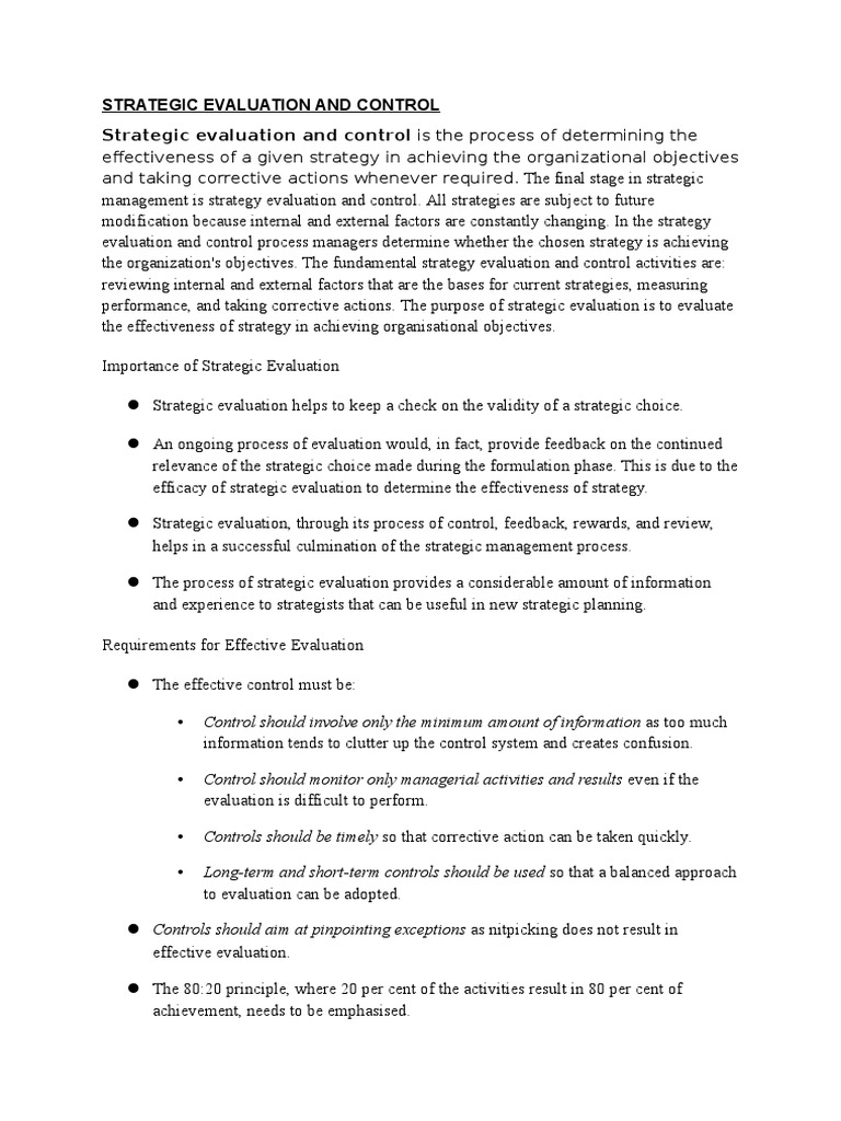 Strategy Evaluation and Control | PDF | Strategic Management | Swot ...