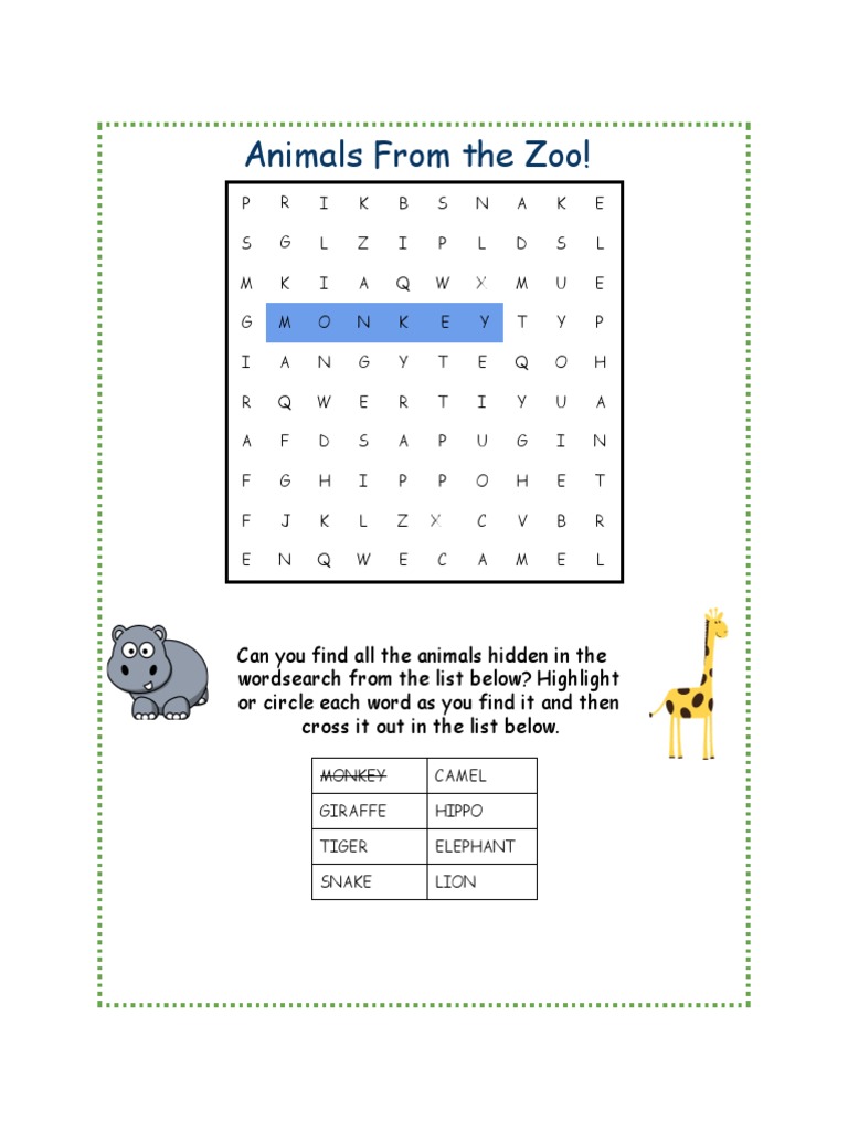 Zoo Animal Word Search Puzzle | PDF | Foreign Language Studies ...